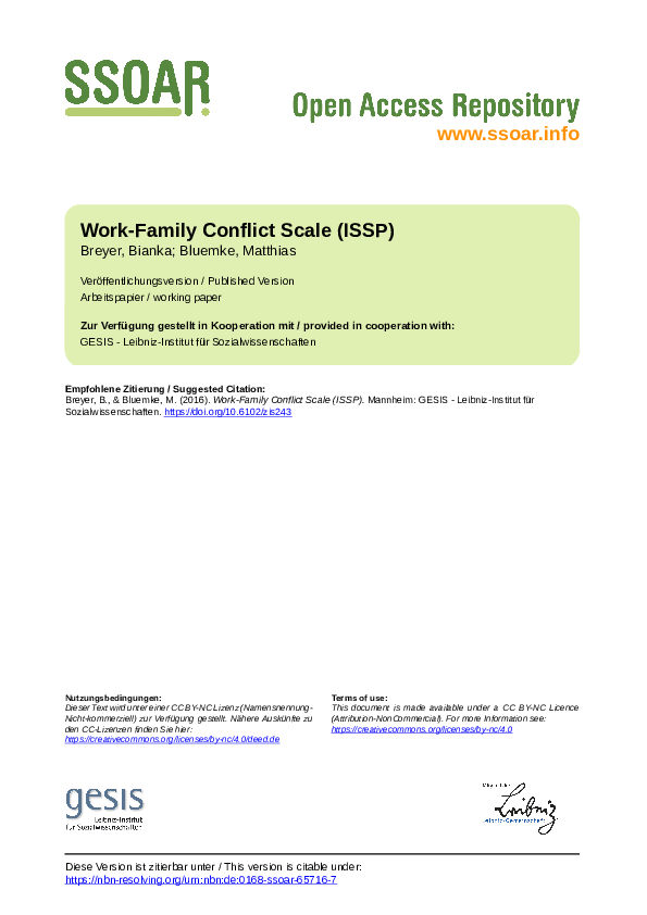 (PDF) Work-Family Conflict Scale (ISSP)