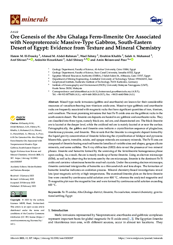 Ore Genesis of the Abu Ghalaga Ferro-Ilmenite Ore Associated with ...