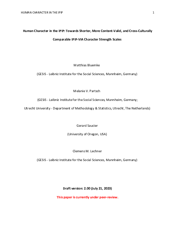 (PDF) Human Character in the IPIP: Towards Shorter, More Content-Valid ...