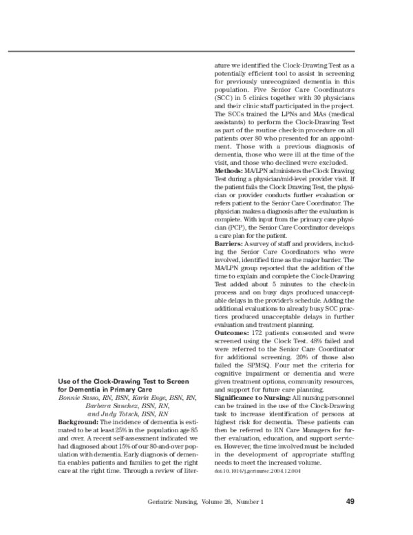 (PDF) Use of the Clock-Drawing Test to screen for dementia in primary care