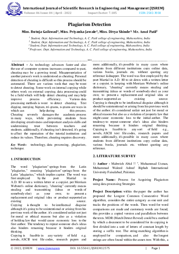 (PDF) Plagiarism Detection (PDF) Plagiarism Detection