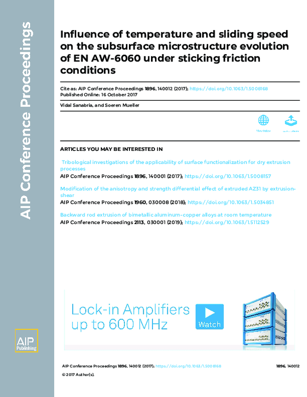 (PDF) Influence of temperature and sliding speed on the subsurface ...