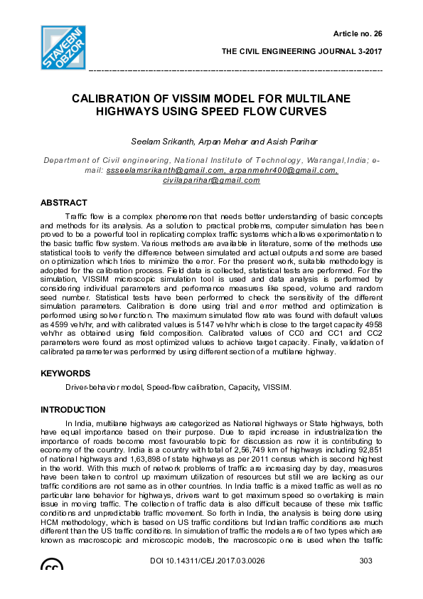 (PDF) CALIBRATION OF VISSIM MODEL FOR MULTILANE HIGHWAYS USING SPEED ...