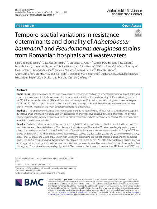 (PDF) Temporo-spatial Variations in Resistance Determinants and Clonality of Acinetobacter ...