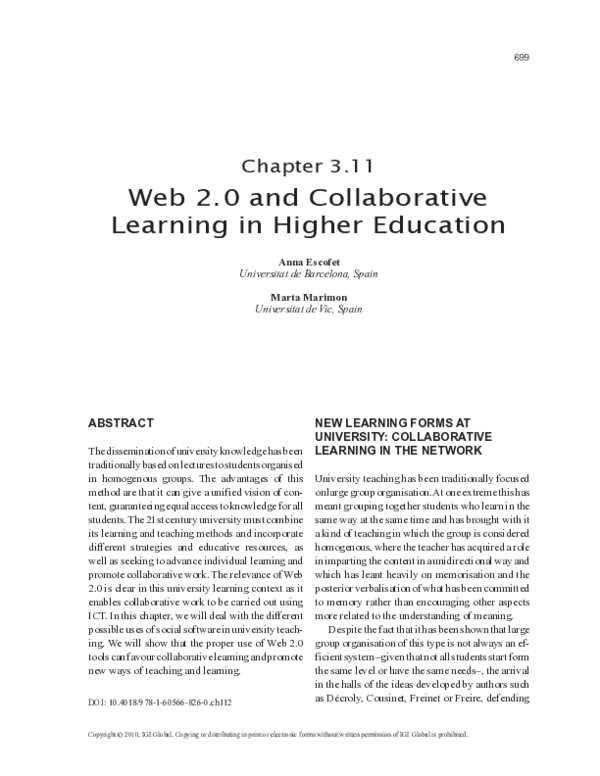 (PDF) Web 2.0 and Collaborative Learning in Higher Education