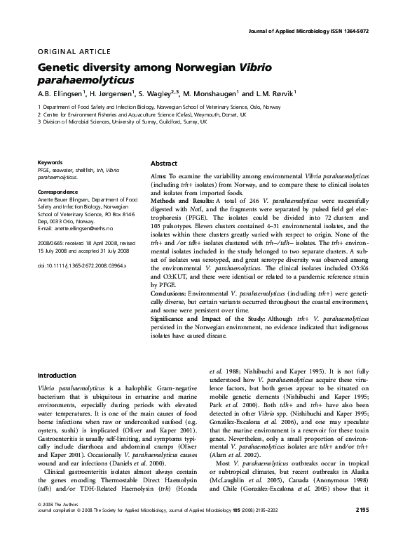 (PDF) Genetic Diversity of Norwegian Vibrio parahaemolyticus