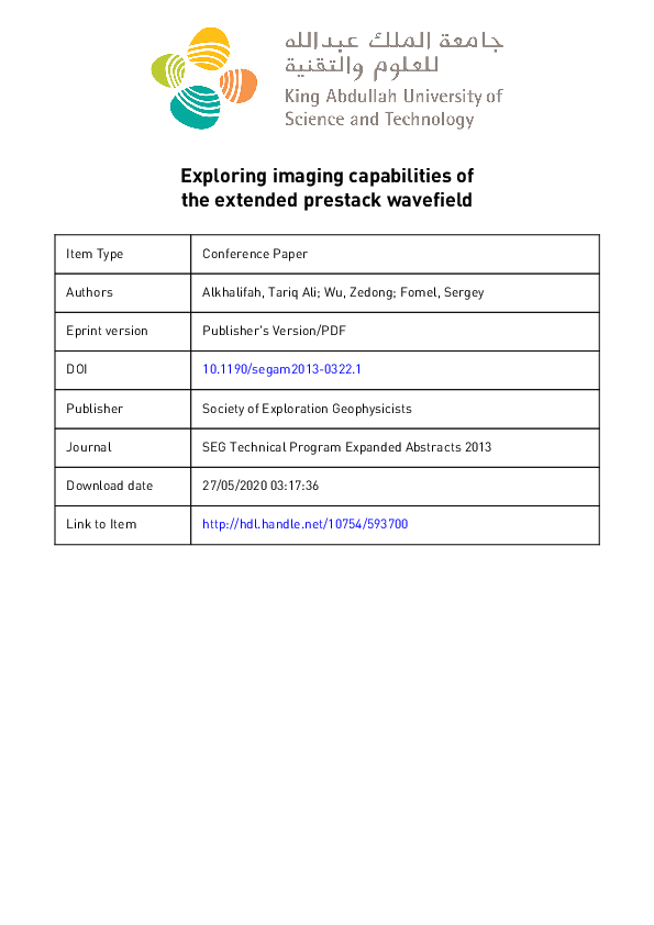 (PDF) Exploring imaging capabilities of the extended prestack wavefield
