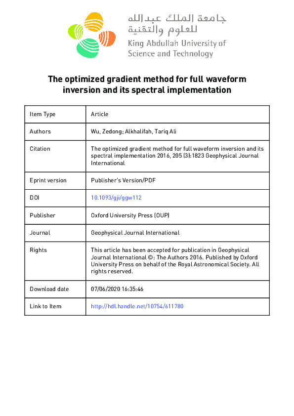 (PDF) The optimized gradient method for full waveform inversion and its spectral implementation
