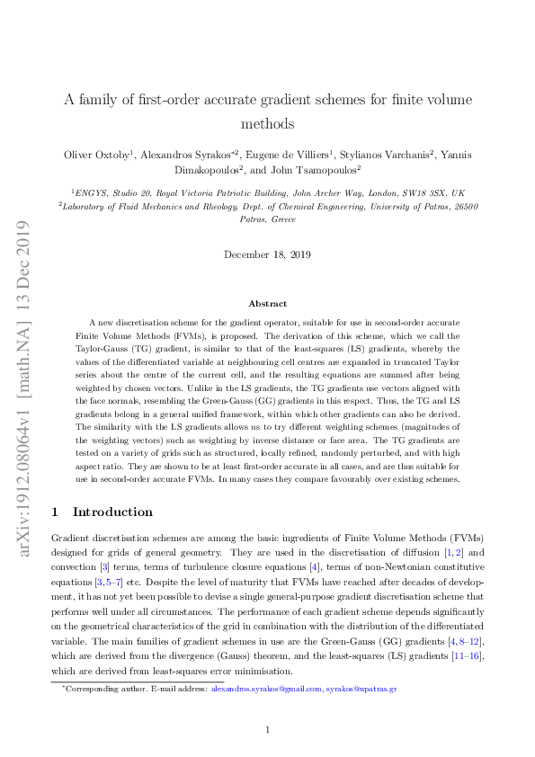 (PDF) A family of first-order accurate gradient schemes for finite volume methods