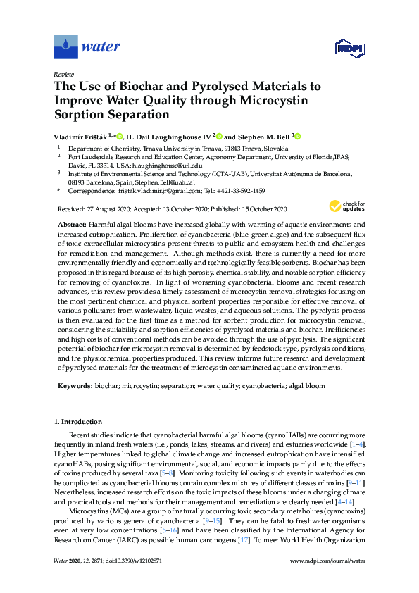 (PDF) The Use of Biochar and Pyrolysed Materials to Improve Water Quality through Microcystin ...