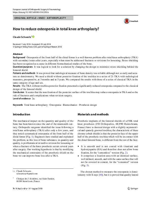(PDF) How to reduce osteopenia in total knee arthroplasty?