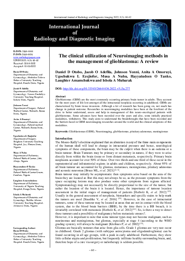 (PDF) The clinical utilization of Neuroimaging methods in the management of glioblastoma: A ...