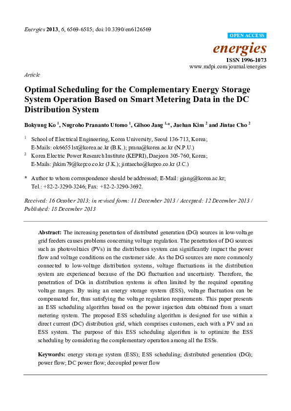 (PDF) Article Optimal Scheduling for the Complementary Energy Storage System Operation Based on ...