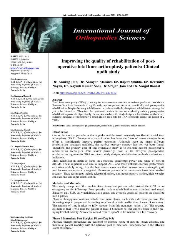 (PDF) Improving the quality of rehabilitation of post-operative total ...