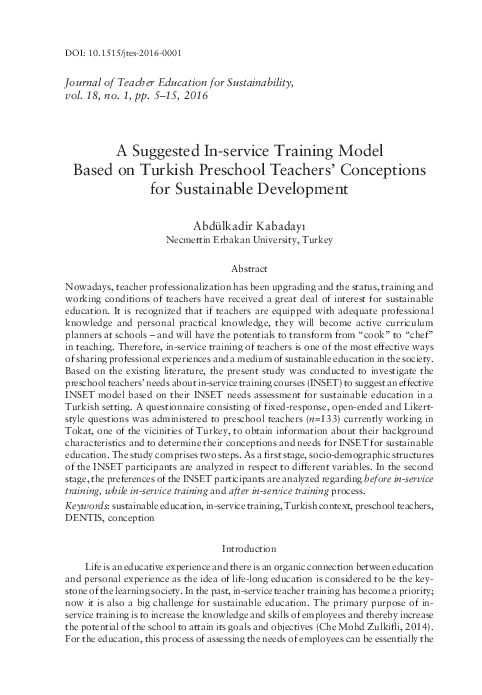 (PDF) A Suggested In-service Training Model Based on Turkish Preschool ...