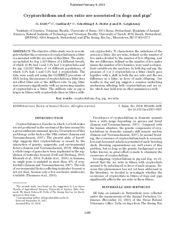 (PDF) Cryptorchidism and sex ratio are associated in dogs and pigs1
