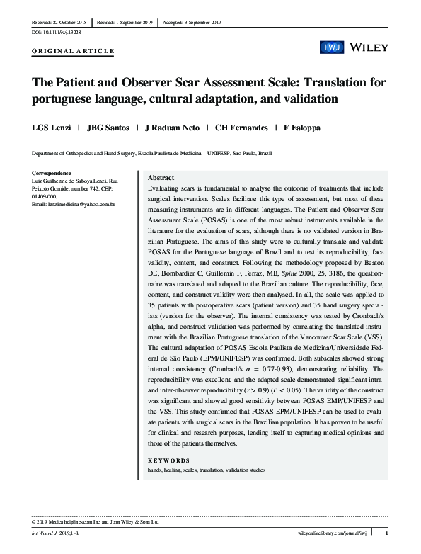 (PDF) The Patient and Observer Scar Assessment Scale: Translation for portuguese language ...