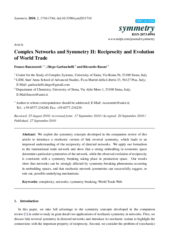 (PDF) Article Complex Networks and Symmetry II: Reciprocity and ...
