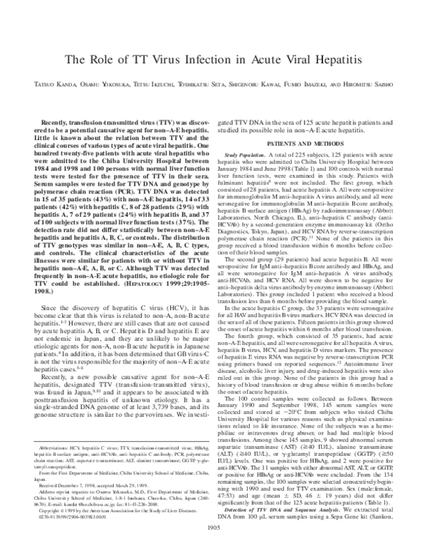(PDF) The role of TT virus infection in acute viral hepatitis