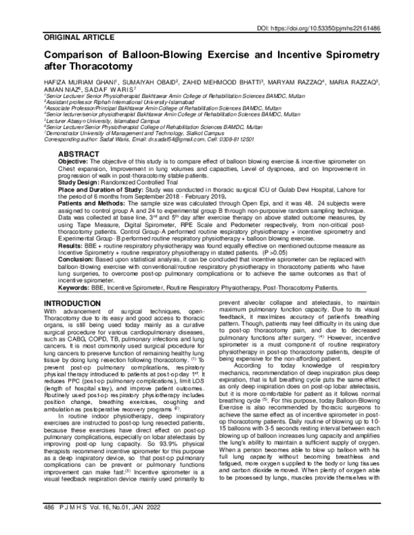 (PDF) Comparison of Balloon-Blowing Exercise and Incentive Spirometry ...