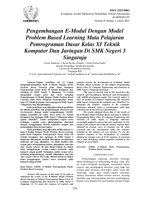 (PDF) Pengembangan E-Modul Dengan Model Problem Based Learning Mata ...