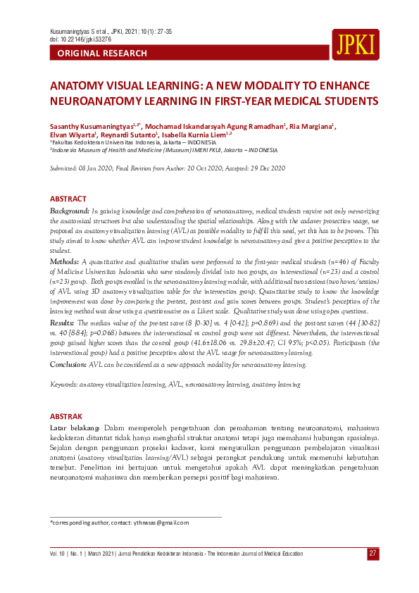 (PDF) Anatomy Visual Learning: A New Modality to Enhance Neuroanatomy ...