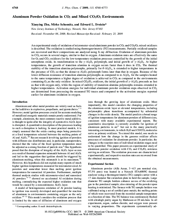 (PDF) Aluminum Powder Oxidation in CO2 and Mixed CO2/O2 Environments