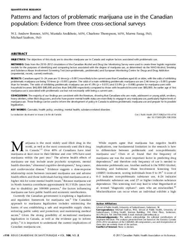 (PDF) Patterns and factors of problematic marijuana use in the Canadian ...