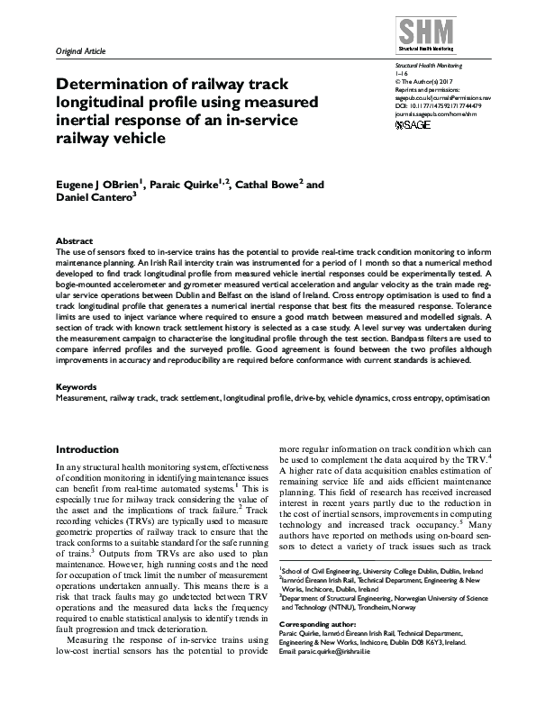 (PDF) Determination of railway track longitudinal profile using measured inertial response of an ...