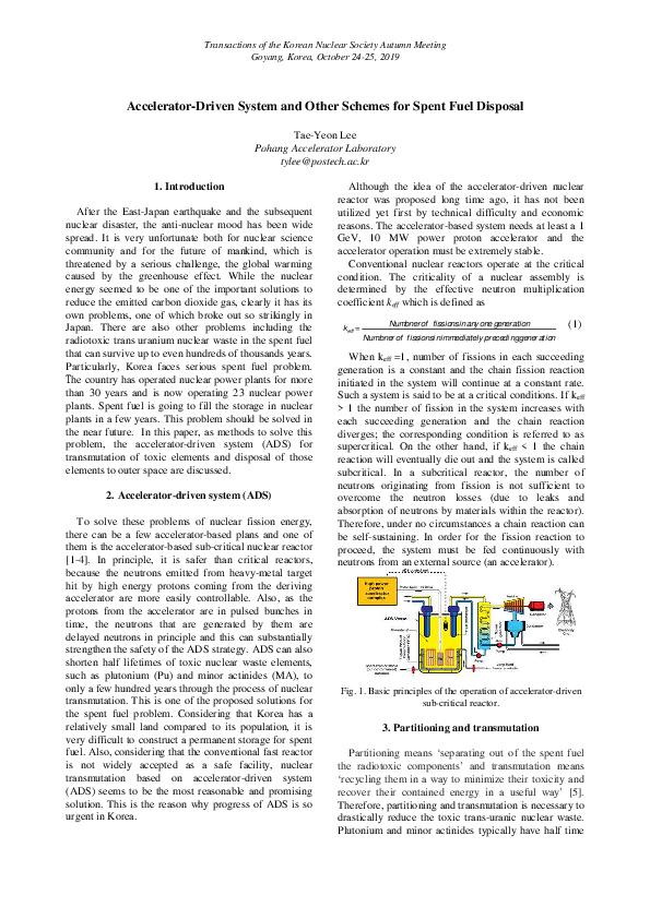(PDF) Accelerator-Driven System and Other Schemes for Spent Fuel Disposal