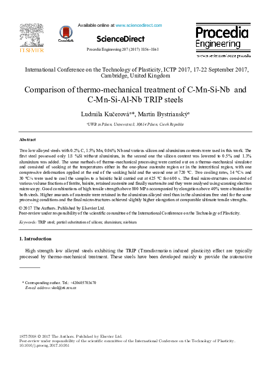 (PDF) Comparison of thermo-mechanical treatment of C-Mn-Si-Nb and C-Mn-Si-Al-Nb TRIP steels