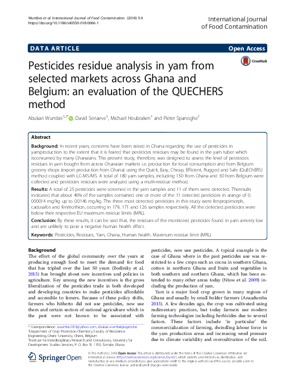 (PDF) Pesticides residue analysis in yam from selected markets across Ghana and Belgium: an ...