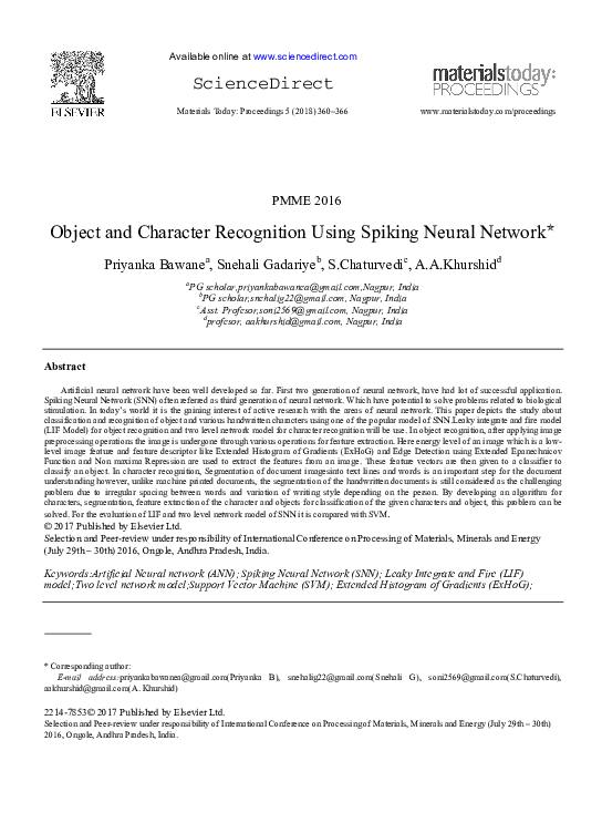 (PDF) Object and Character Recognition Using Spiking Neural Network