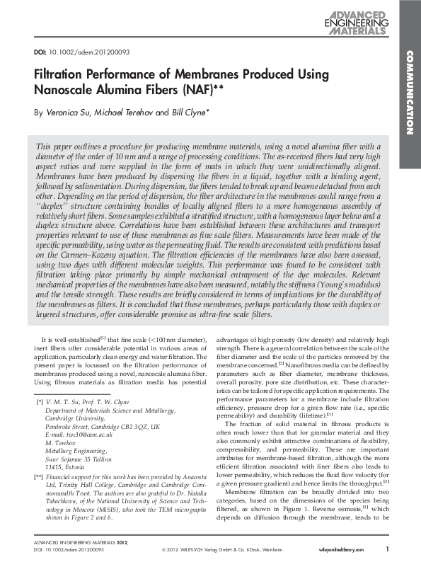 (PDF) Filtration Performance of Membranes Produced Using Nanoscale ...