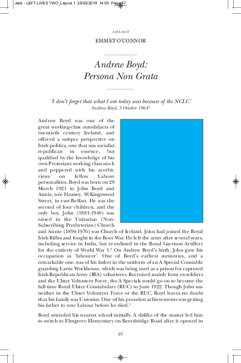 (PDF) Andrew Boyd: Persona non grata | Emmet O'Connor - Academia.edu