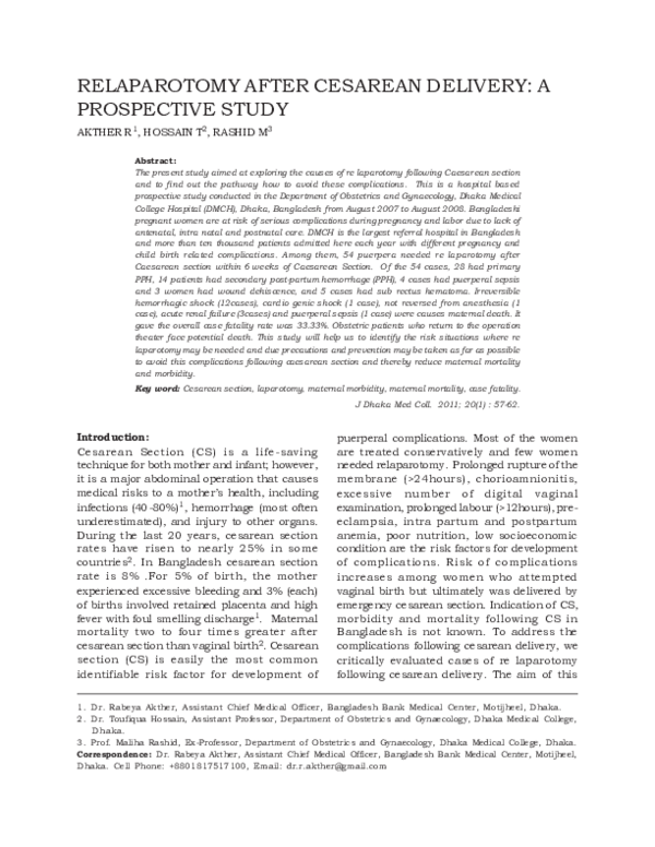 (PDF) Relaparotomy After Cesarean Delivery: A Prospective Study