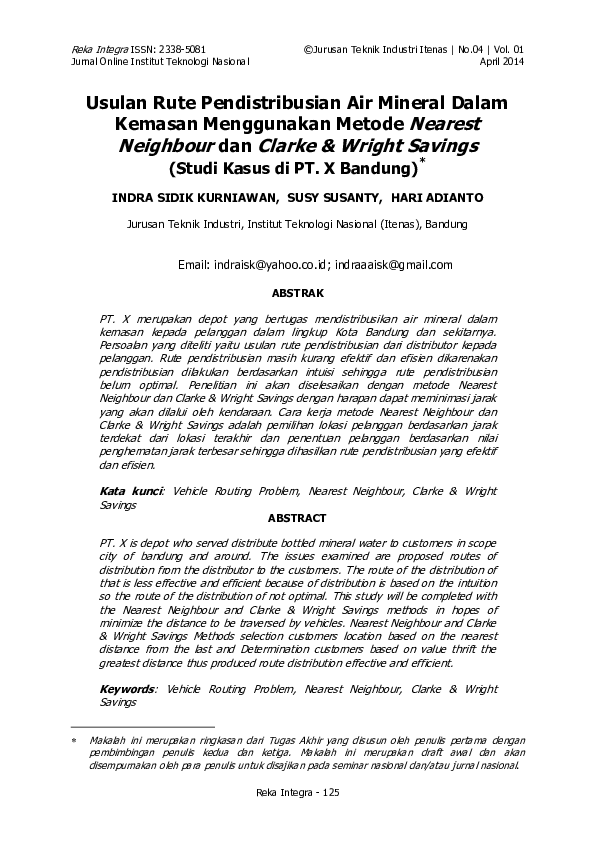 (PDF) Usulan Rute Pendistribusian Air Mineral Dalam Kemasan Menggunakan ...