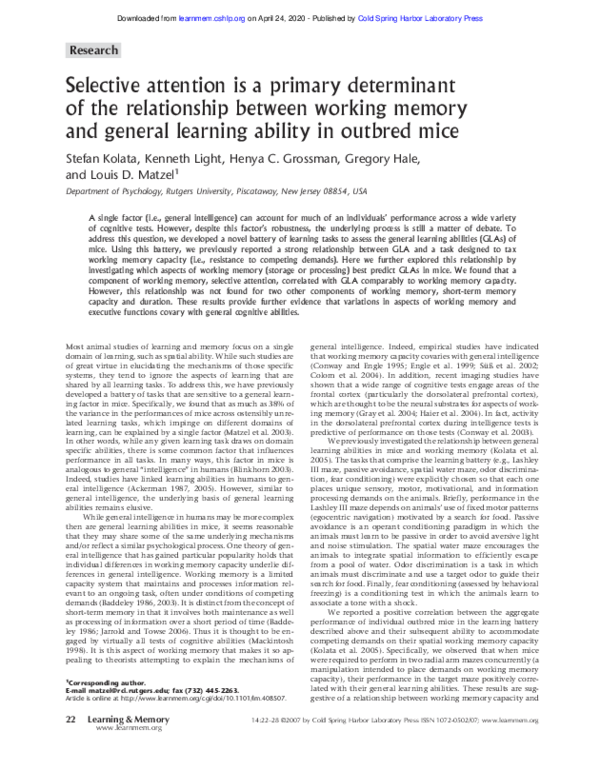 (PDF) Selective attention is a primary determinant of the relationship ...