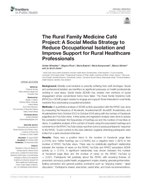 (PDF) The Rural Family Medicine Café Project: A Social Media Strategy ...