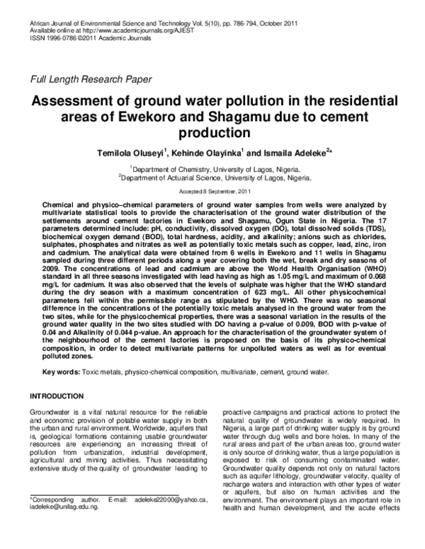(PDF) Assessment of ground water pollution in the residential areas of ...