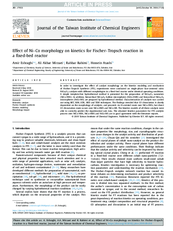(PDF) Effect of Ni–Co morphology on kinetics for Fischer–Tropsch ...