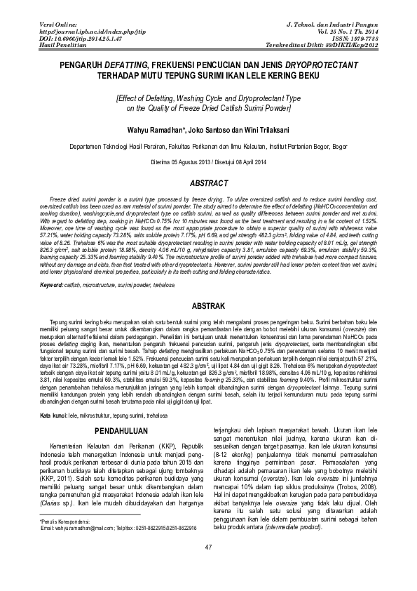 (PDF) Pengaruh Defatting, Frekuensi Pencucian Dan Jenis Dryoprotectant ...
