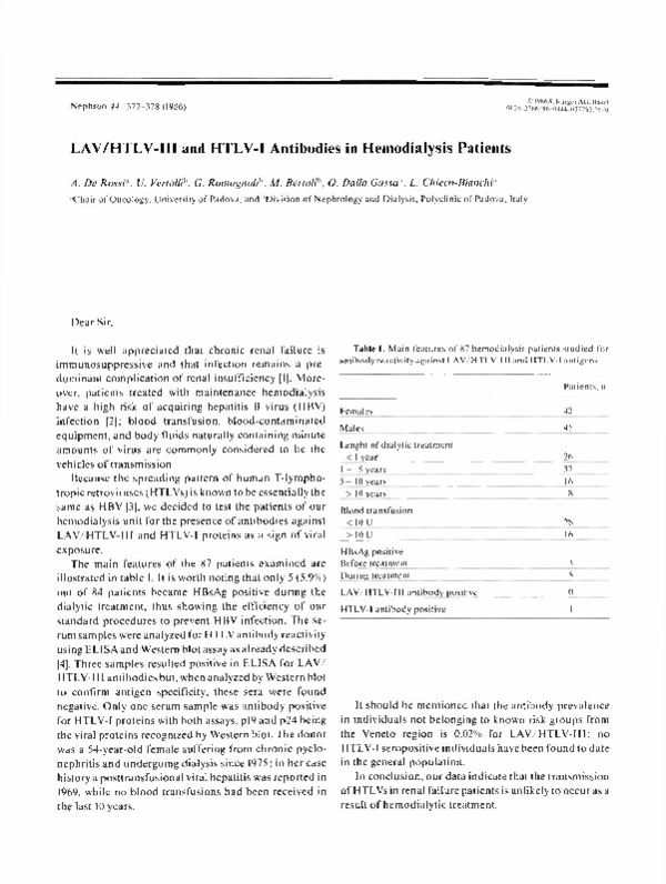 (PDF) LAV/HTLV-III and HTLV-I Antibodies in Hemodialysis Patients | Ugo ...