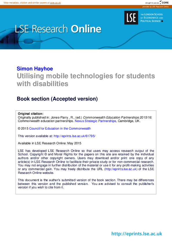 (PDF) Utilising mobile technologies for students with disabilities
