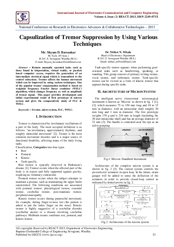 (PDF) Capsulization of Tremor Suppression by Using Various Techniques