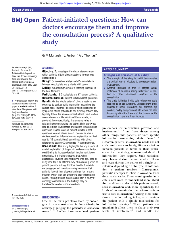 (PDF) Patient-initiated questions: How can doctors encourage them and ...