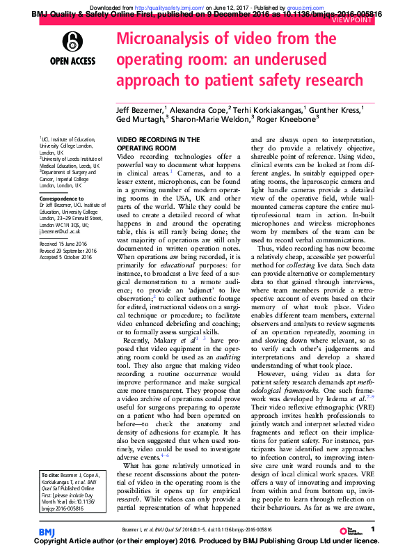 (PDF) Microanalysis of video from the operating room: an underused ...