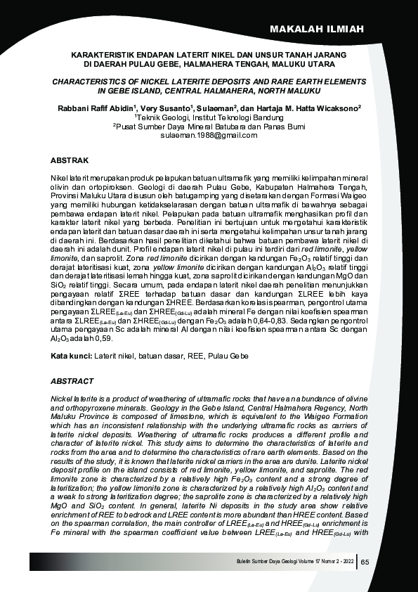 (PDF) Karakteristik Endapan Nikel Laterit Dan Unsur Tanah Jarang Pada Daerah Pulau Gebe ...