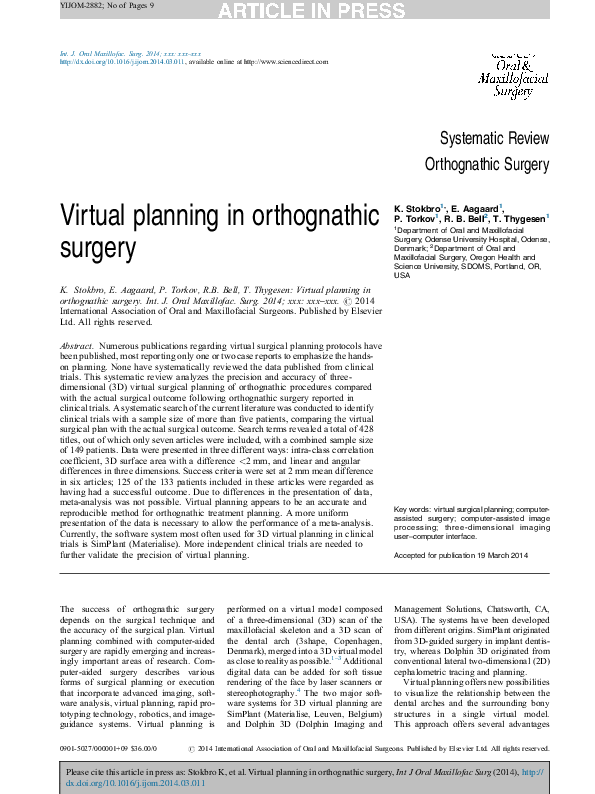 Pdf Virtual Planning In Orthognathic Surgery