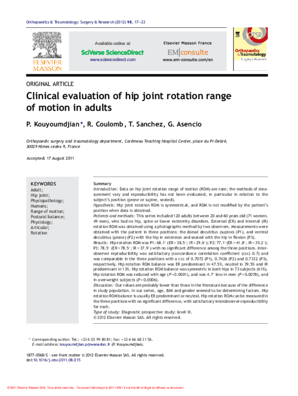 (PDF) Clinical evaluation of hip joint rotation range of motion in adults